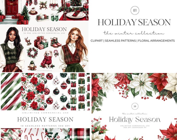 Cosy Winter Clipart, Digital Download PNG, Christmas Graphics, Seasonal ...