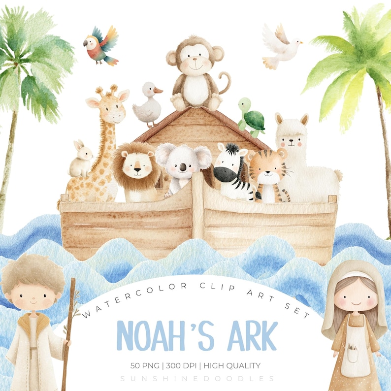Noah's Ark Clipart Set, Cute Animal PNG, Christian Nursery Clipart ...