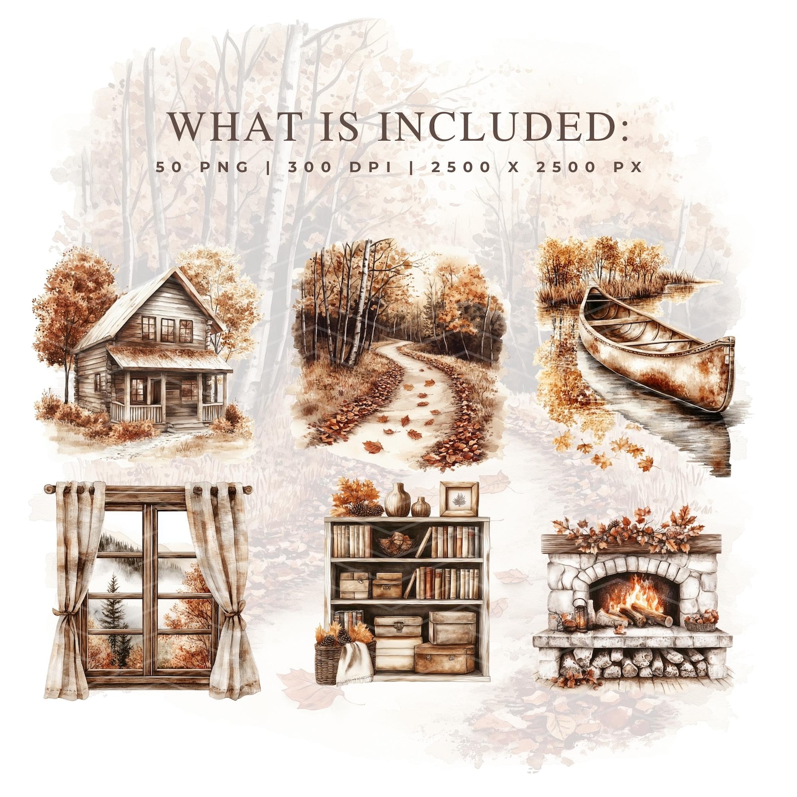 Watercolor Cozy Cabin Fall Clipart Set, Fall PNG, Watercolor Autumn ...