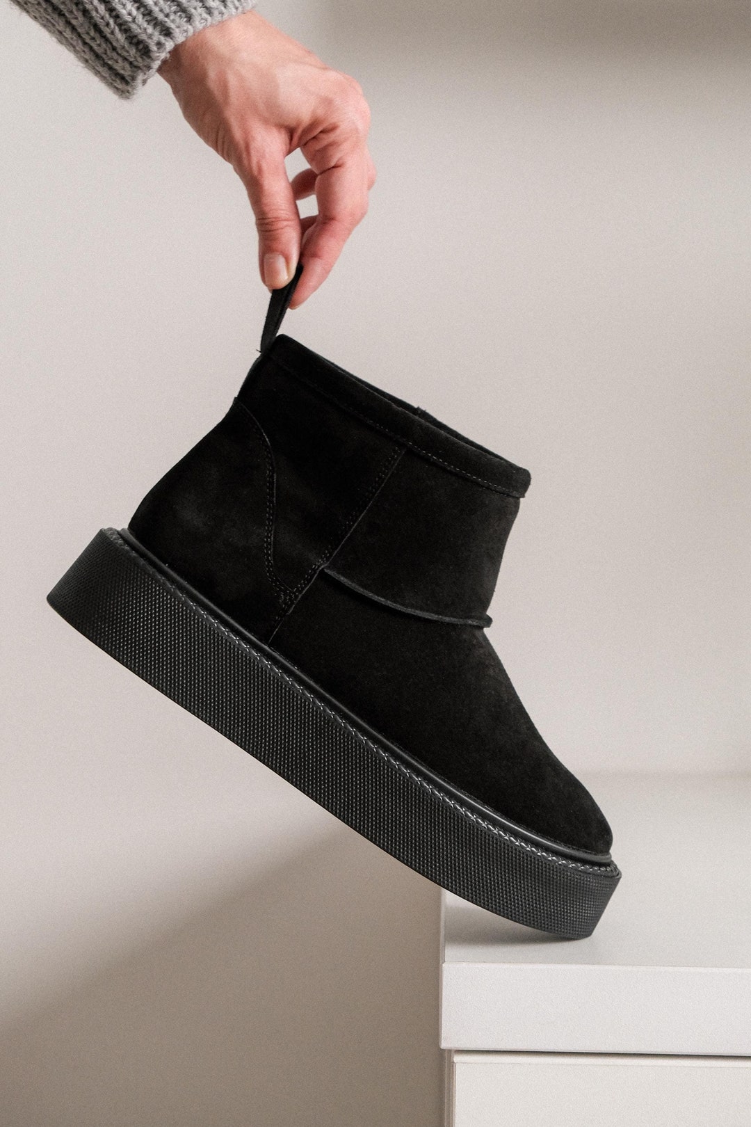 Black Winter Platform Shoes Handmade Cozy Women's Fur Lined Winter ...