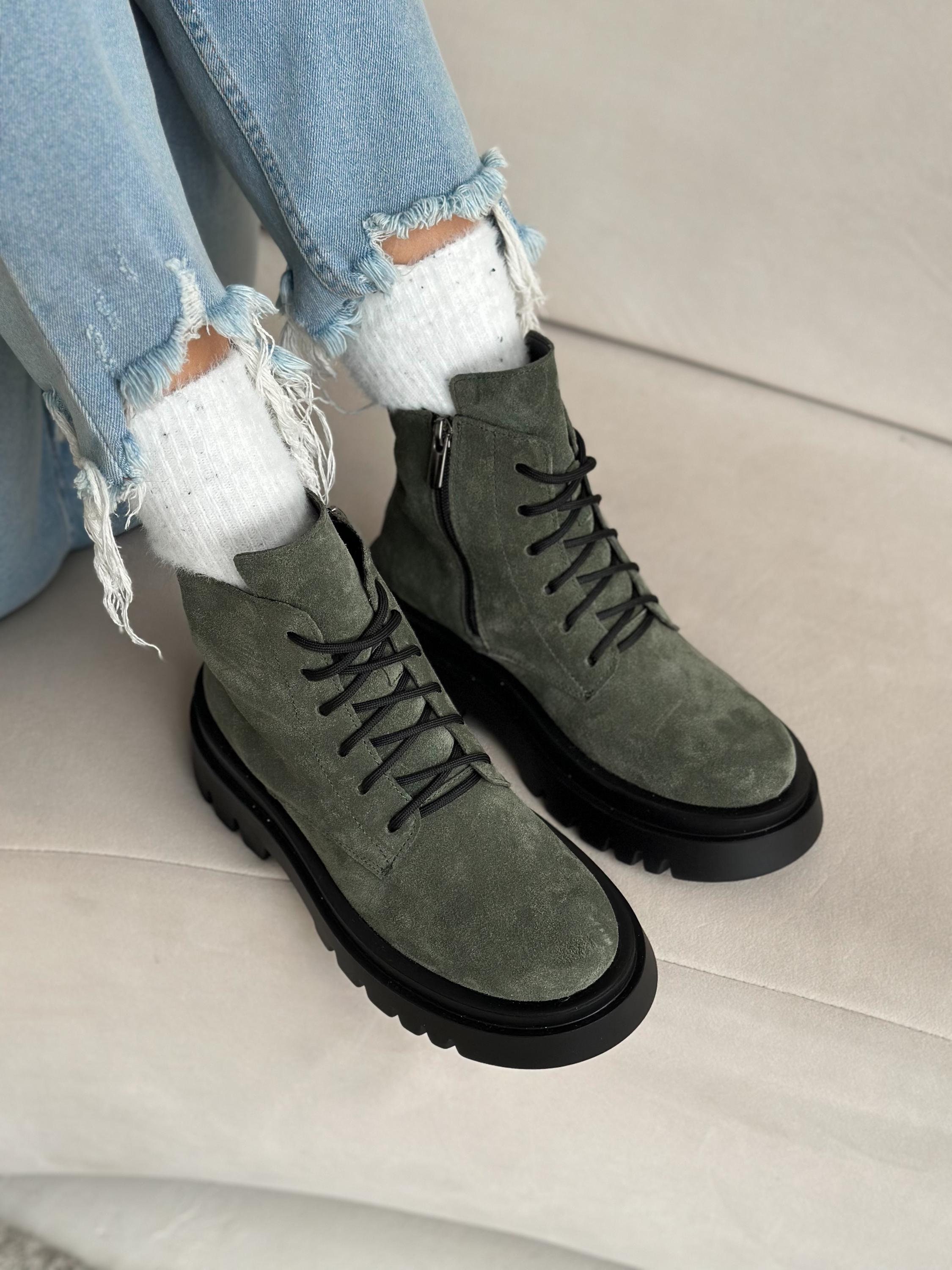 Suede Boots Handcrafted Chunky Boots Lace-up Boots Suede Velvet Women's ...