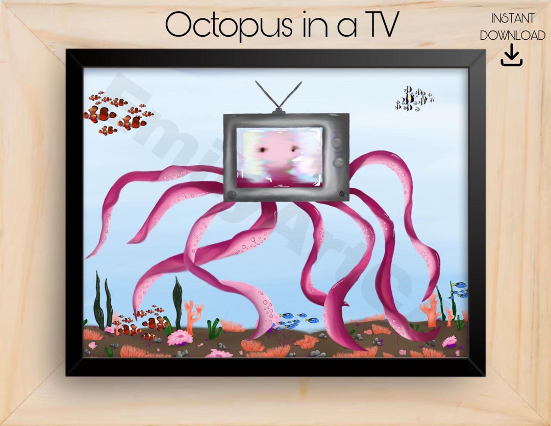 Octopus in a TV, Ocean Landscape, Instant Download - Etsy