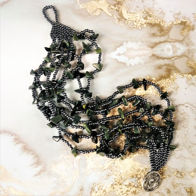 Dark serpentine chip beaded bohemian style bracelet with | Etsy