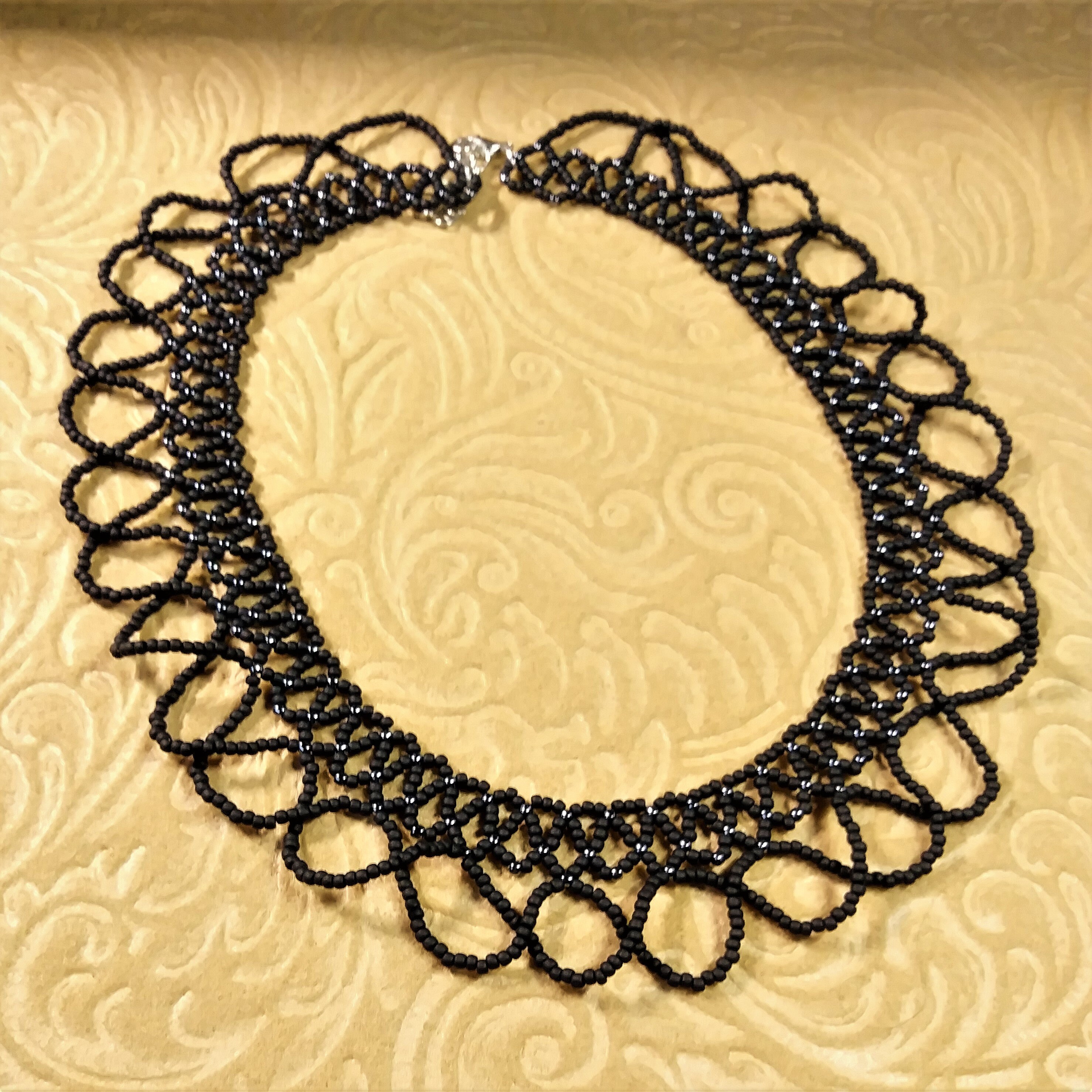 Black Lacy Seed Bead Netted Collar Necklace With Hematite - Etsy
