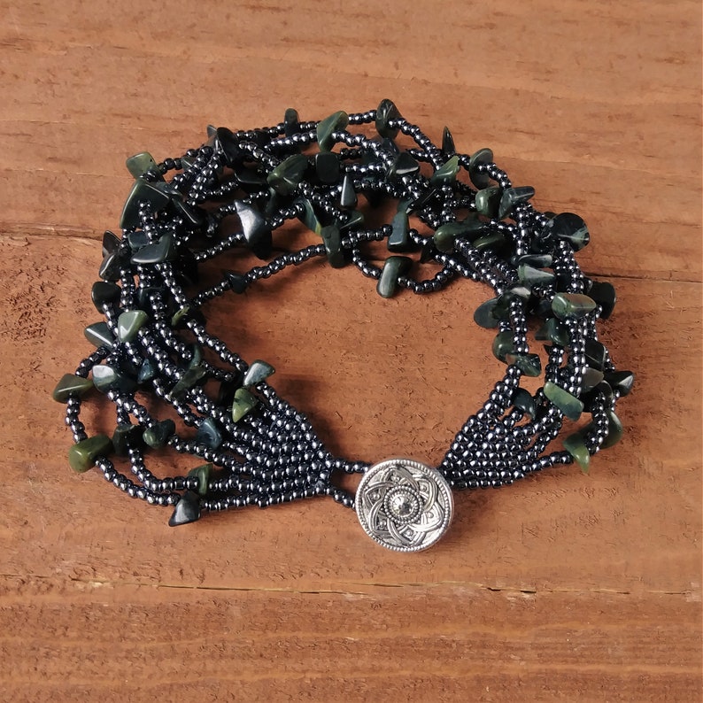 Dark Serpentine Chip Beaded Bohemian Style Bracelet With Hematite ...