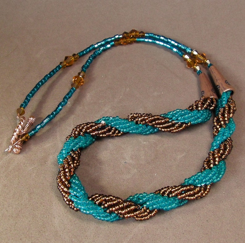 Teal Green and Copper Spiral Rope Necklace With Crystals - Etsy