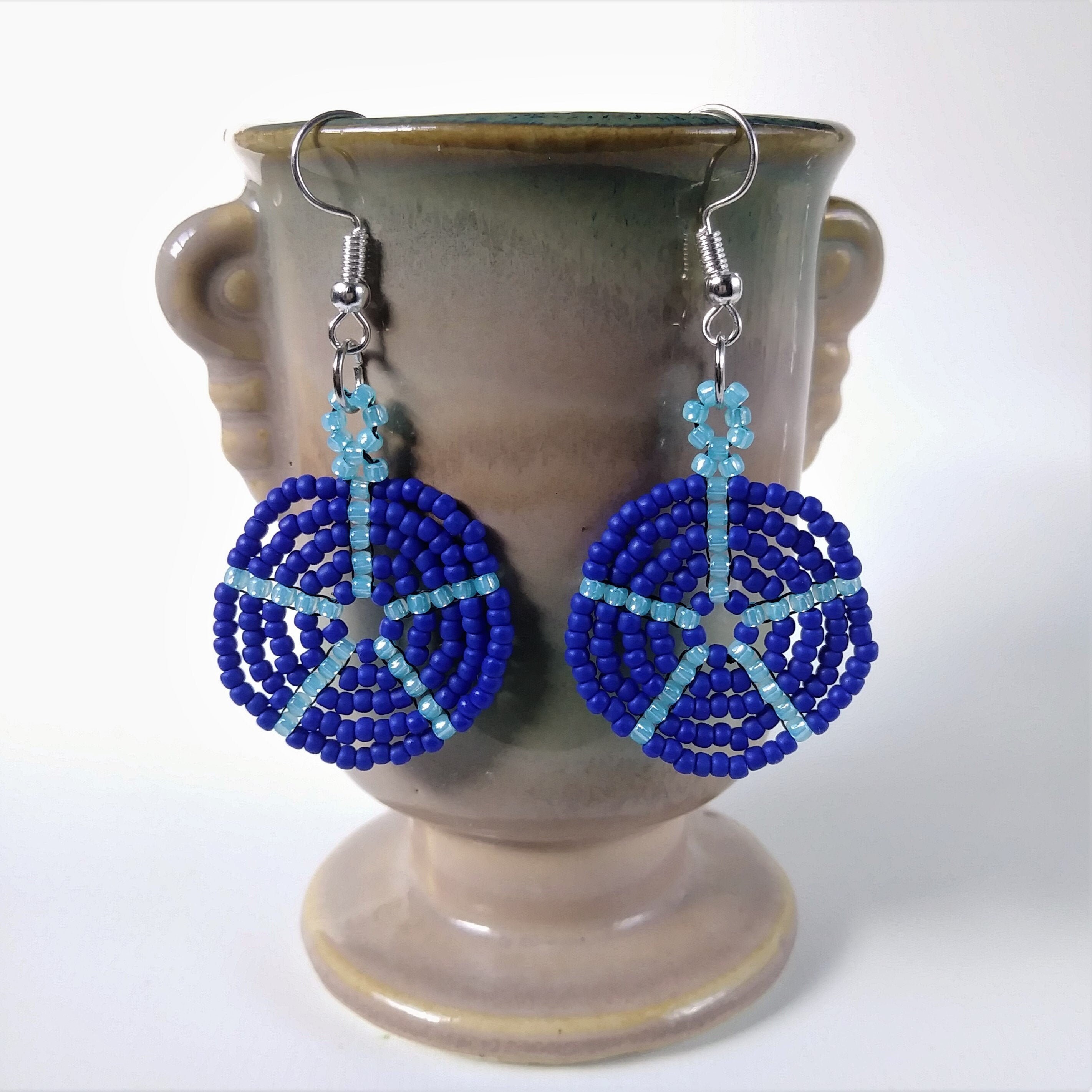 Cobalt Blue and Turquoise Seed Beaded Mandala Ethnic Style - Etsy