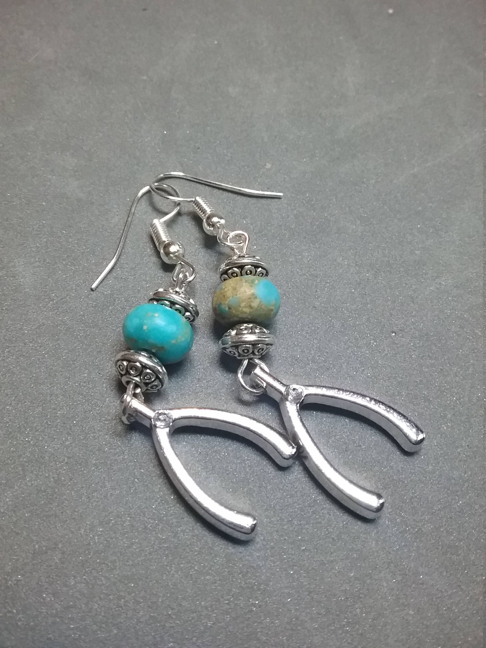 Silver Wishbone Charm Earrings With Imperial Jasper Beads and Sterling ...