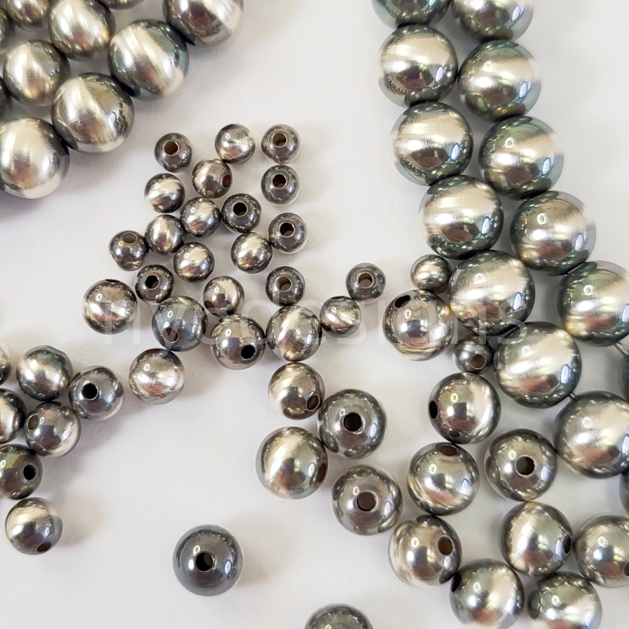 8mm Real Round Navajo Pearl .925 Sterling Silver Seamed Spacer Beads ...