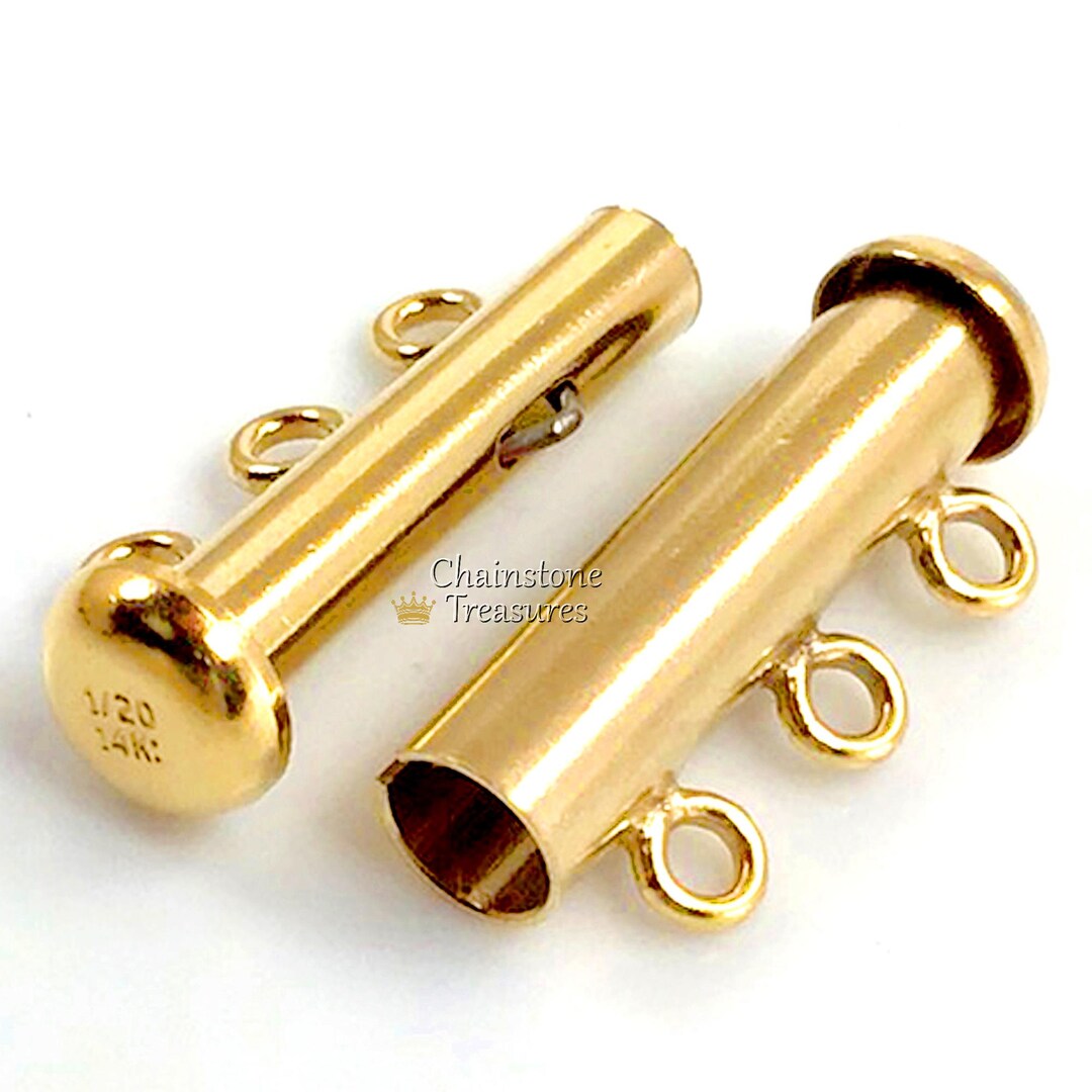 14K Gold Filled REAL 3 Strand Tube Bar Clasp Layering Necklace Tangle ...