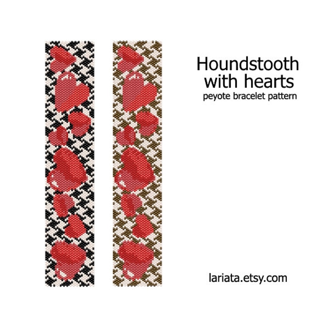 Houndstooth With Hearts - Even Count Peyote Stitch Cuff Bracelet ...