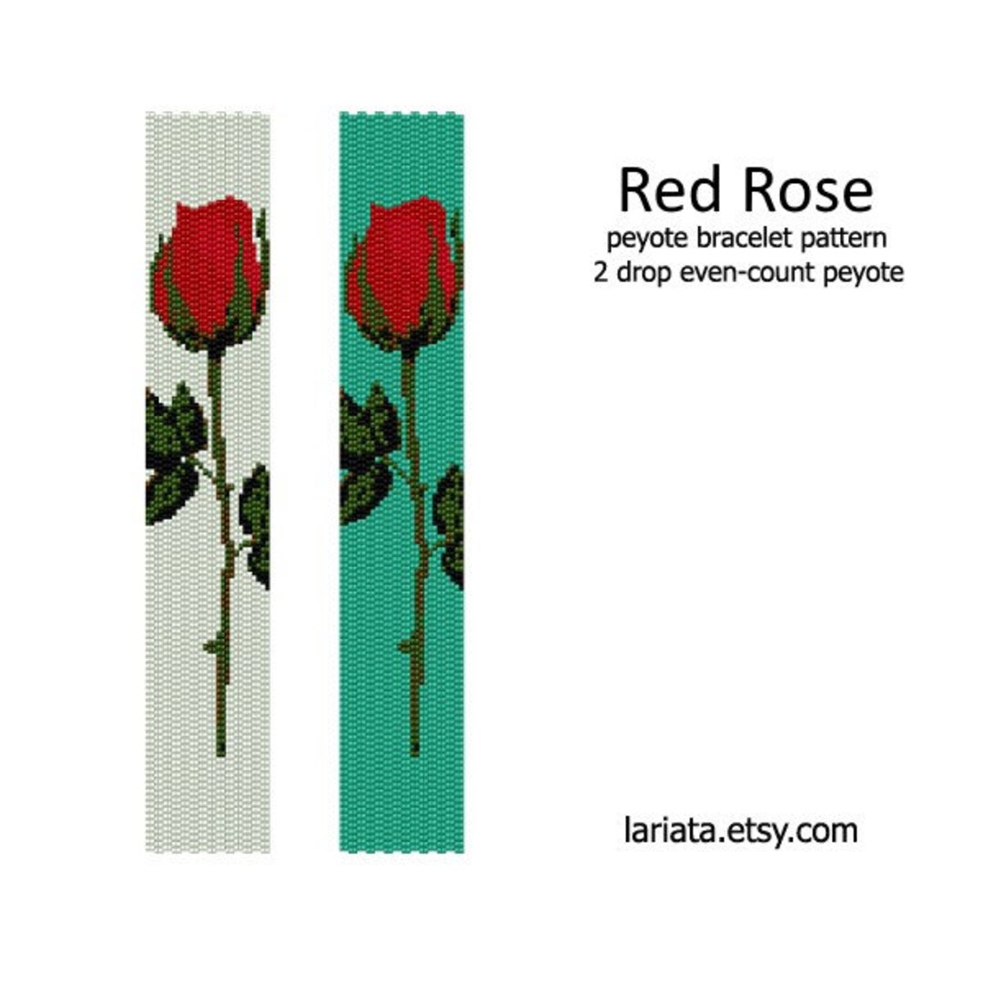 Red Rose - Even Count 2 Drop Peyote Stitch Cuff Bracelet Bookmark ...