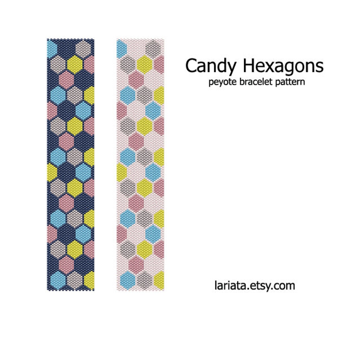 Candy Hexagons - Even Count Peyote Stitch Cuff Bracelet Beading Pattern INSTANT DOWNLOAD Peyoted ...
