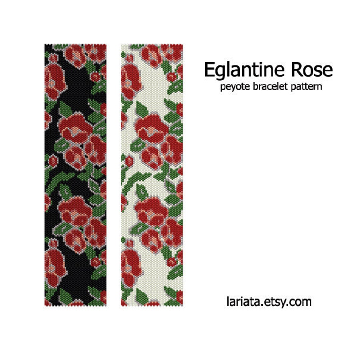Eglantine Rose - Even Count Peyote Stitch Cuff Bracelet Beading Pattern ...