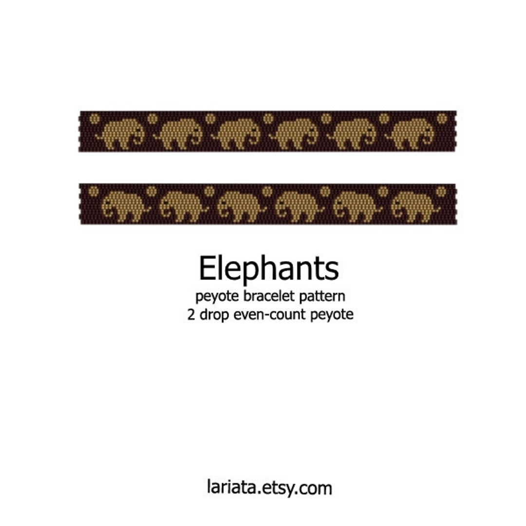 Elephants - Even Count 2 Drop Peyote Stitch Cuff Bracelet Beading ...