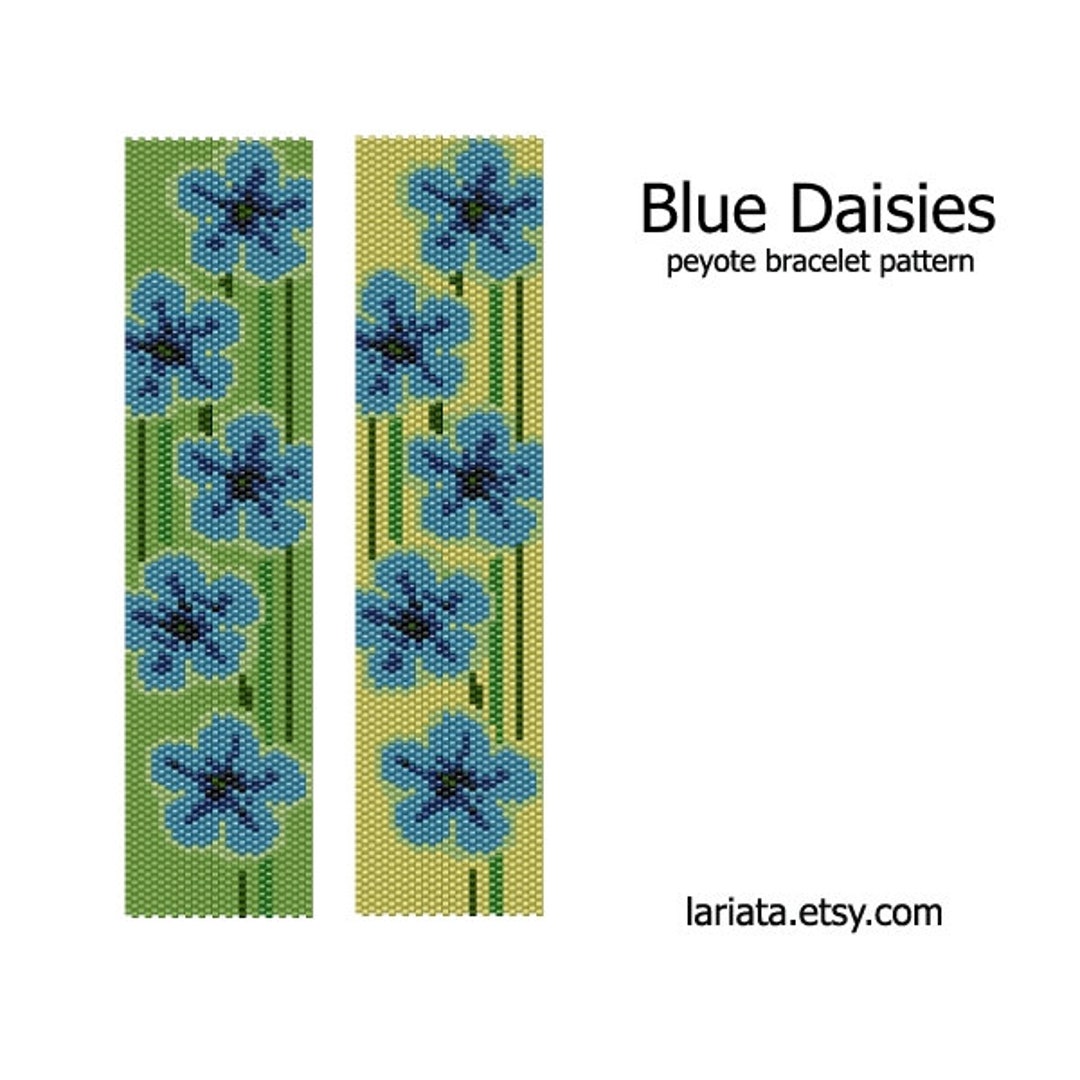 Blue Daisies - Even Count Peyote Stitch Cuff Bracelet Beading Pattern ...