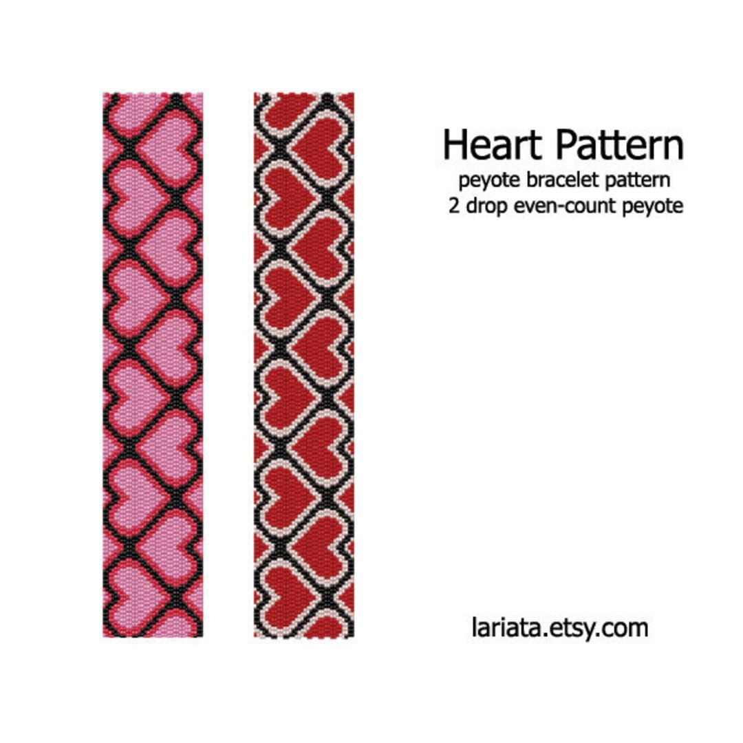 Heart Pattern - Even Count 2 Drop Peyote Stitch Cuff Bracelet Beading ...