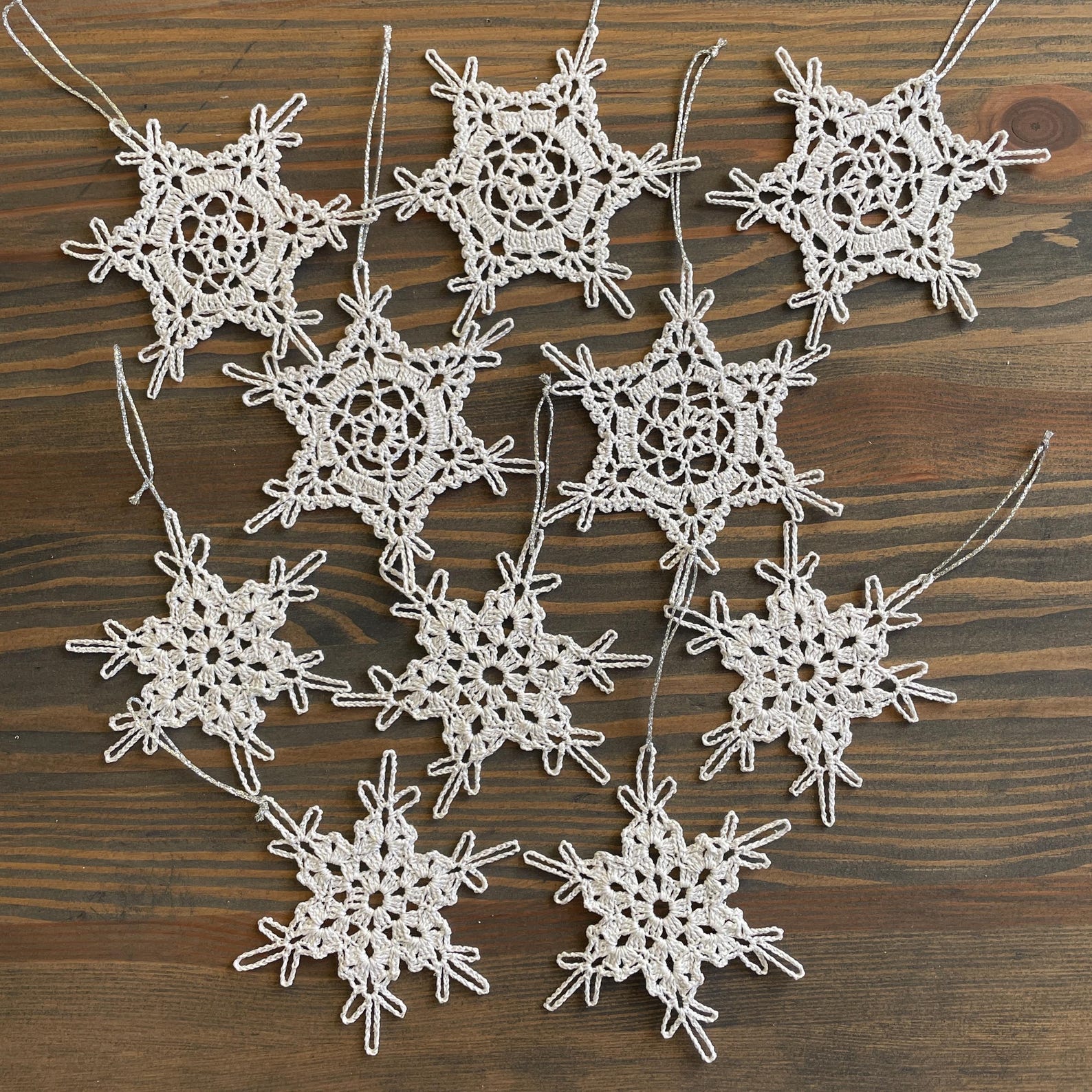 Crochet Stars, Christmas Tree Stars, Set of 10 Snowflakes, Handmade ...