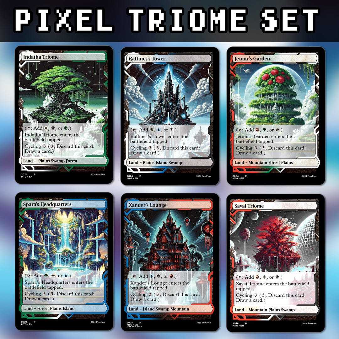 Triome Lands 10 MTG Proxy Card - Retro PIXEL ART Custom Cards - Full Art Commander Deck ...
