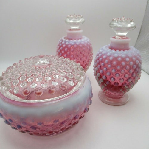 Antique Fenton Hobnail Cranberry DRESSER SET Powder Box - Etsy