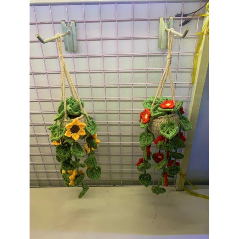 Crochet Sunflower Plant Car Hanging, Daisy Crochet Bouquet, Car ...