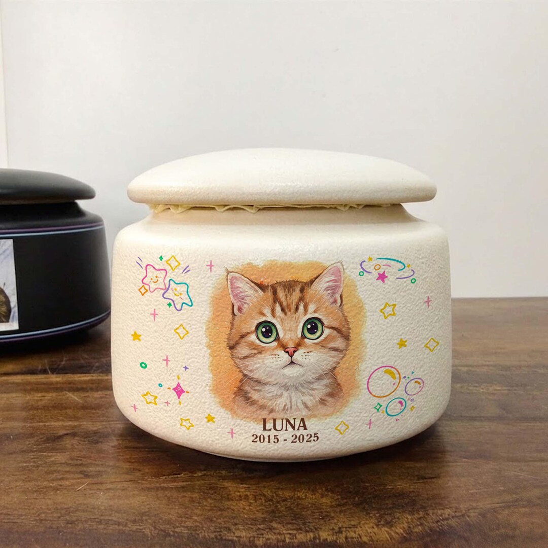 Personalized Cat Portrait Urn, Custom Pet Memorial Urn With Photo ...