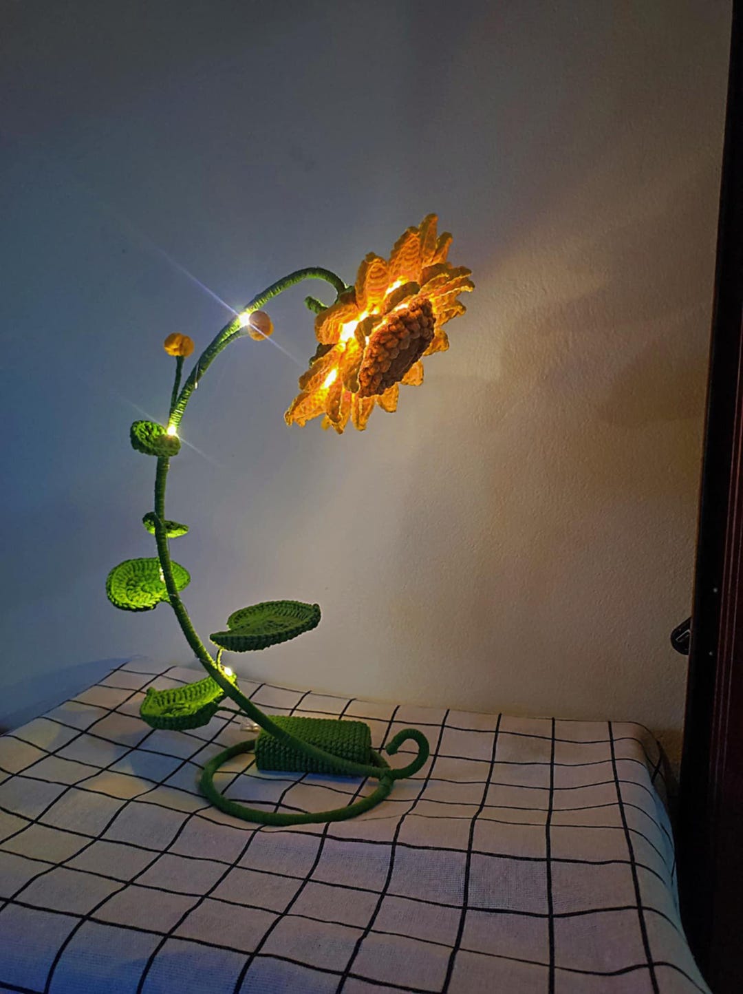 Crochet Sunflower Led Lamp, Sunflower Night Light, Crochet Sunflower ...