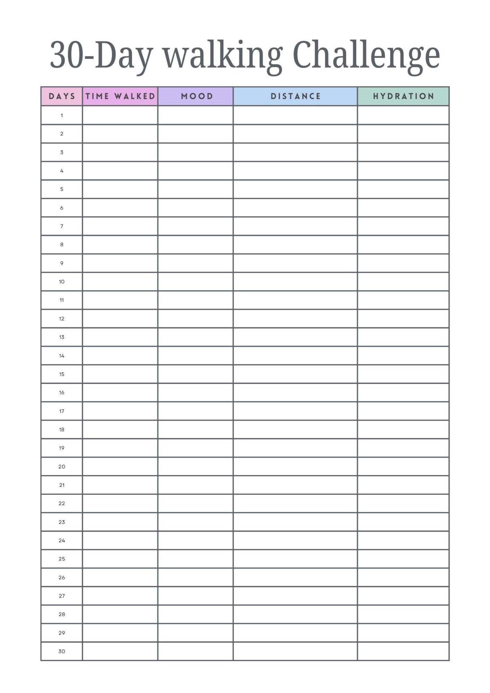 A4 30-day Walking Tracker Printable-digital Fitness Log for Daily Steps ...