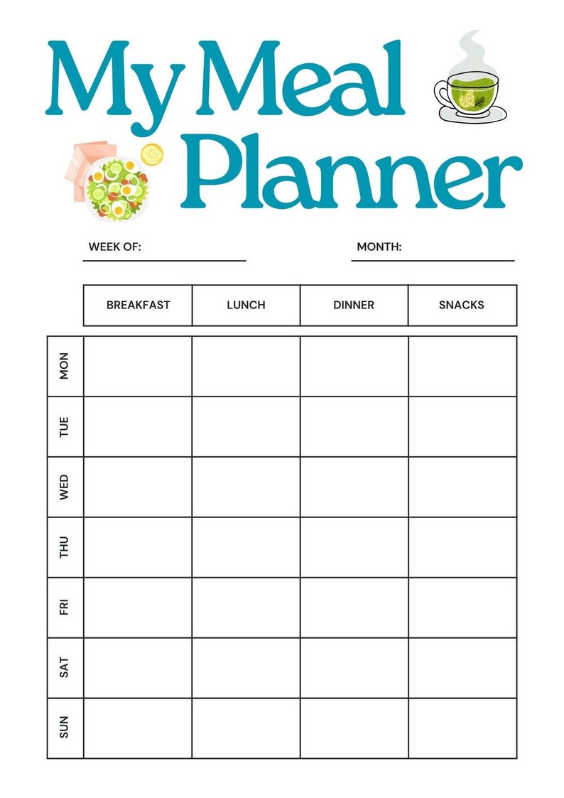 A4 Size Printable Weekly Meal Plan and Grocery List, 7 Day Menu Planner ...
