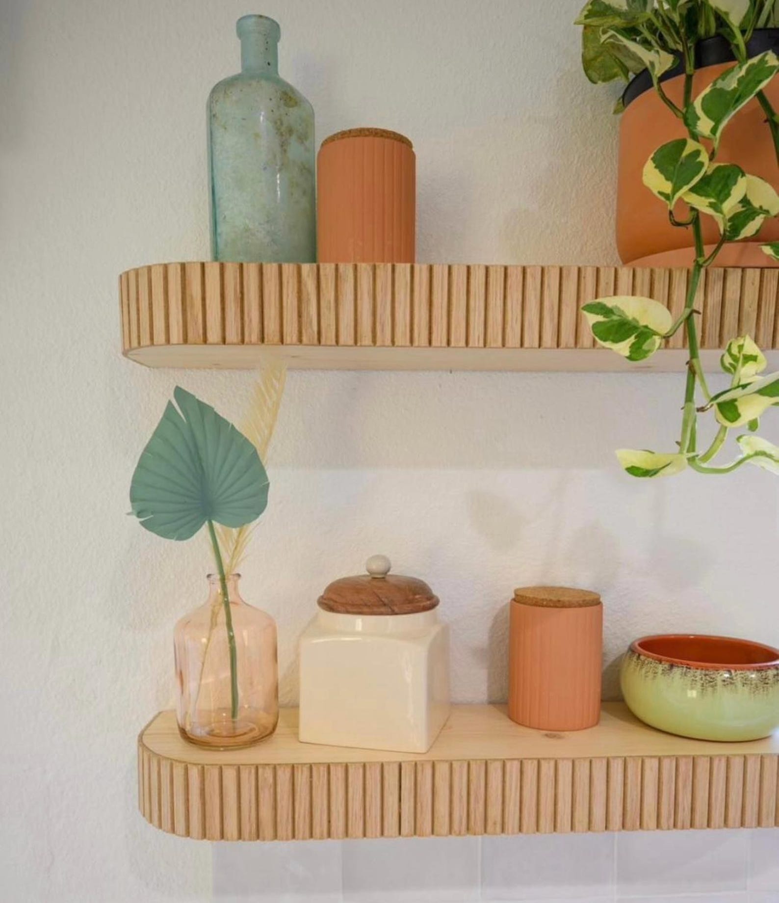 Custom SOLID Wood Rounded Fluted Floating Shelf - Etsy