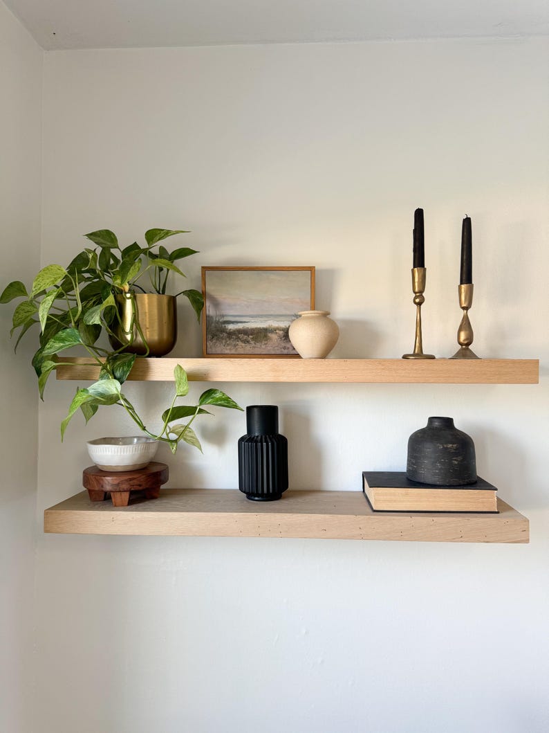 Solid Rustic White Oak Floating Shelf | Custom Length & Depth | Modern ...
