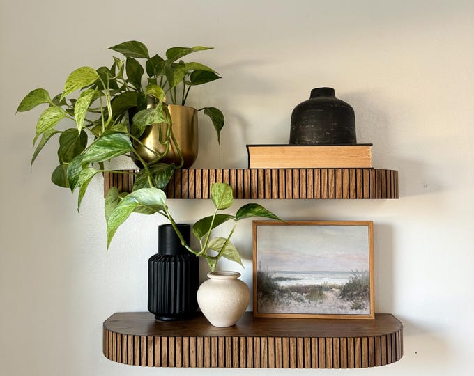 Scalloped Oak Art Deco Floating Shelf | Unique Oak Picture Shelf ...