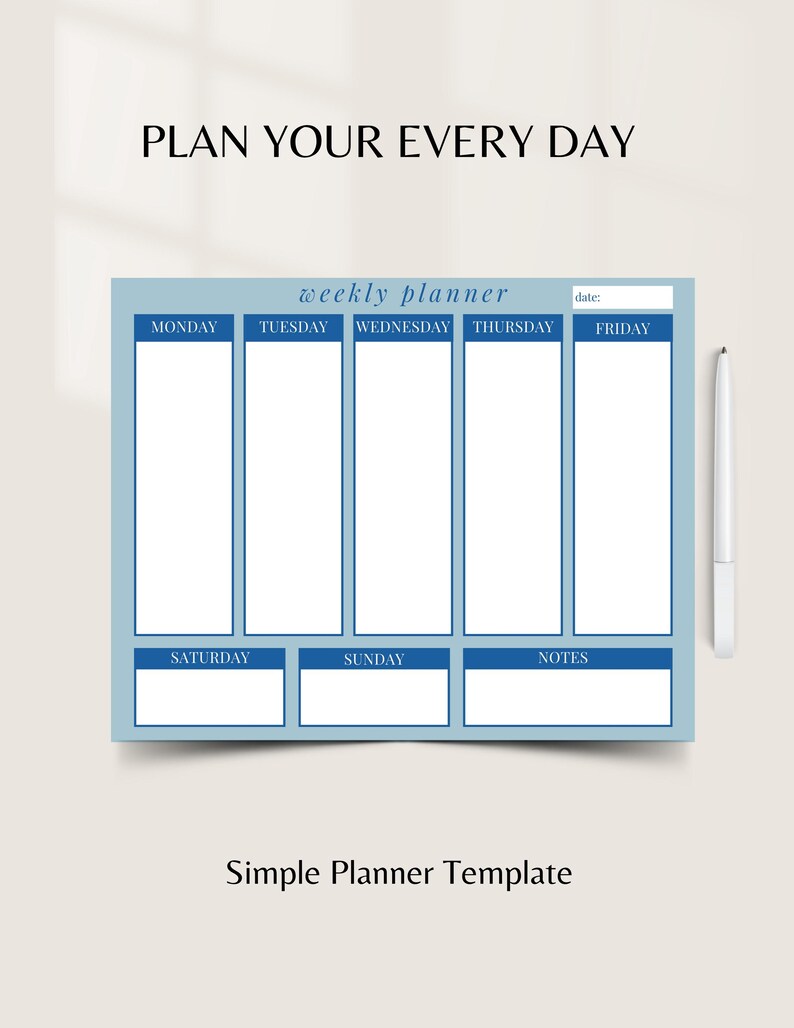 Editable Weekly Planner | Printable Blue Weekly Schedule | Minimalist ...
