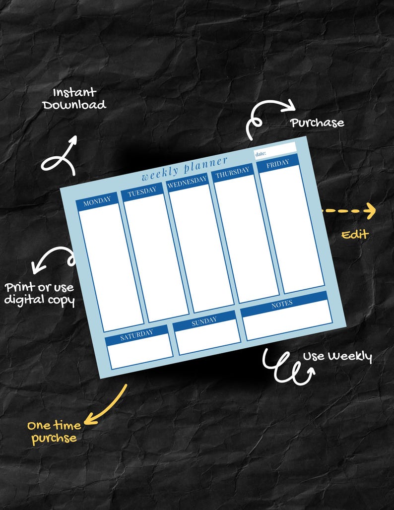 Editable Weekly Planner | Printable Blue Weekly Schedule | Minimalist ...