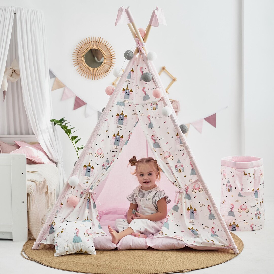 Teepees for Kids Thick Mat Pink Princess Foldable Tipi Enfant First ...
