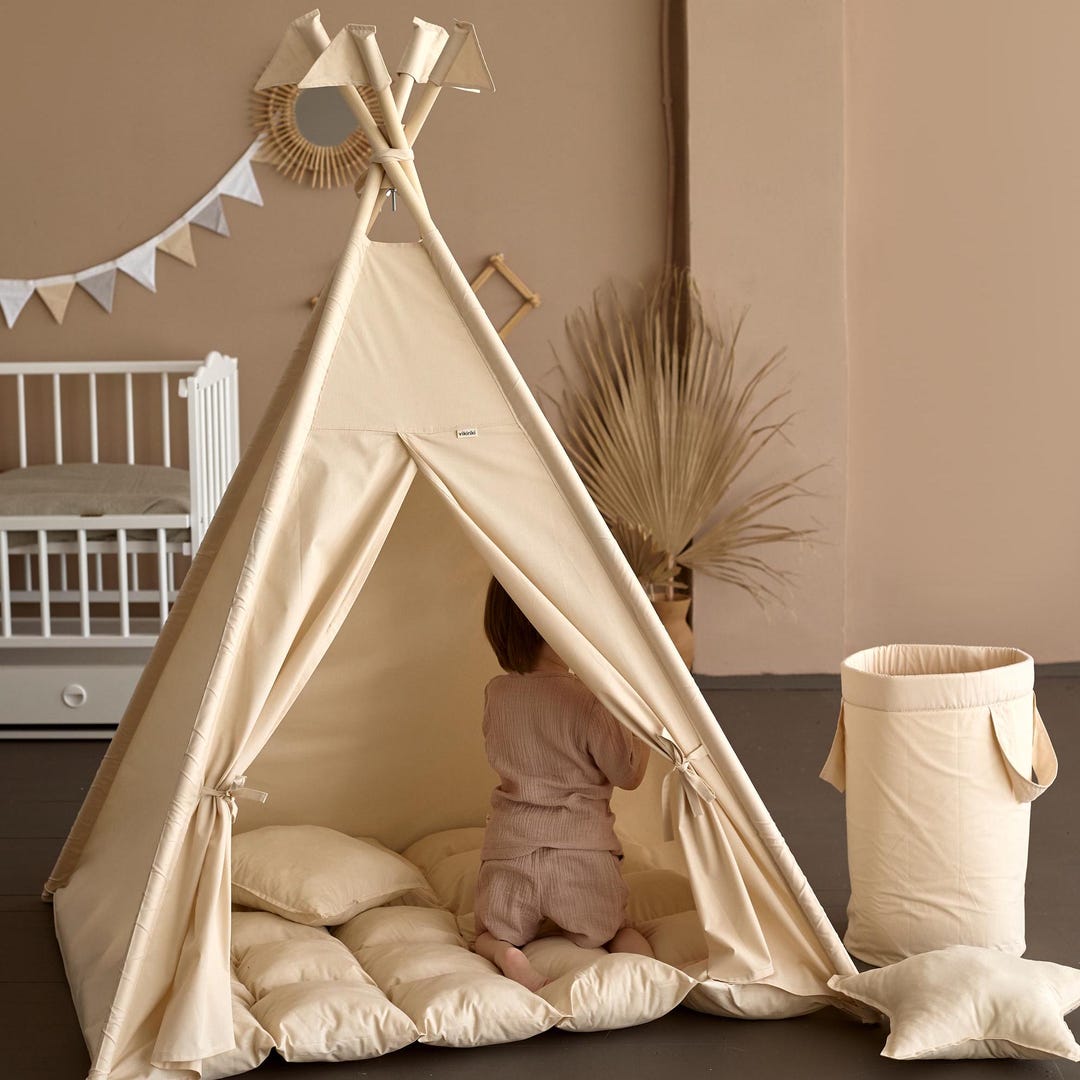 Large Teepees With Thick Mat for Kids Playhouse Soft Play Toddler Tipi ...