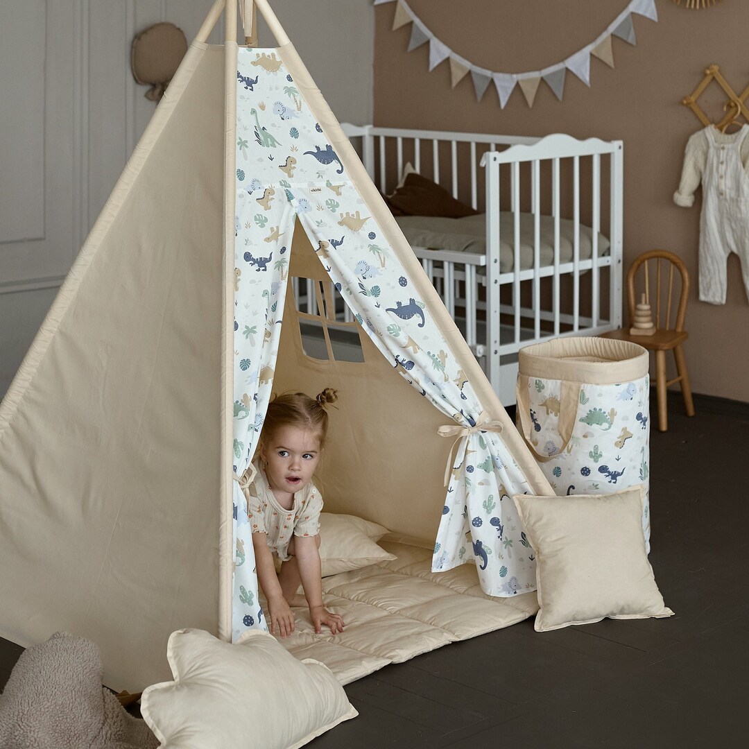 Teepees for Kids Beige Dinosaurs Cute Play Tent, 1st Birthday ...