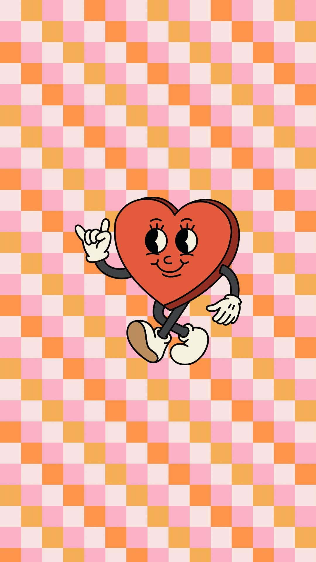 Checkered Heart Walking Peace Sign Orange Pink White Wallpaper - Etsy