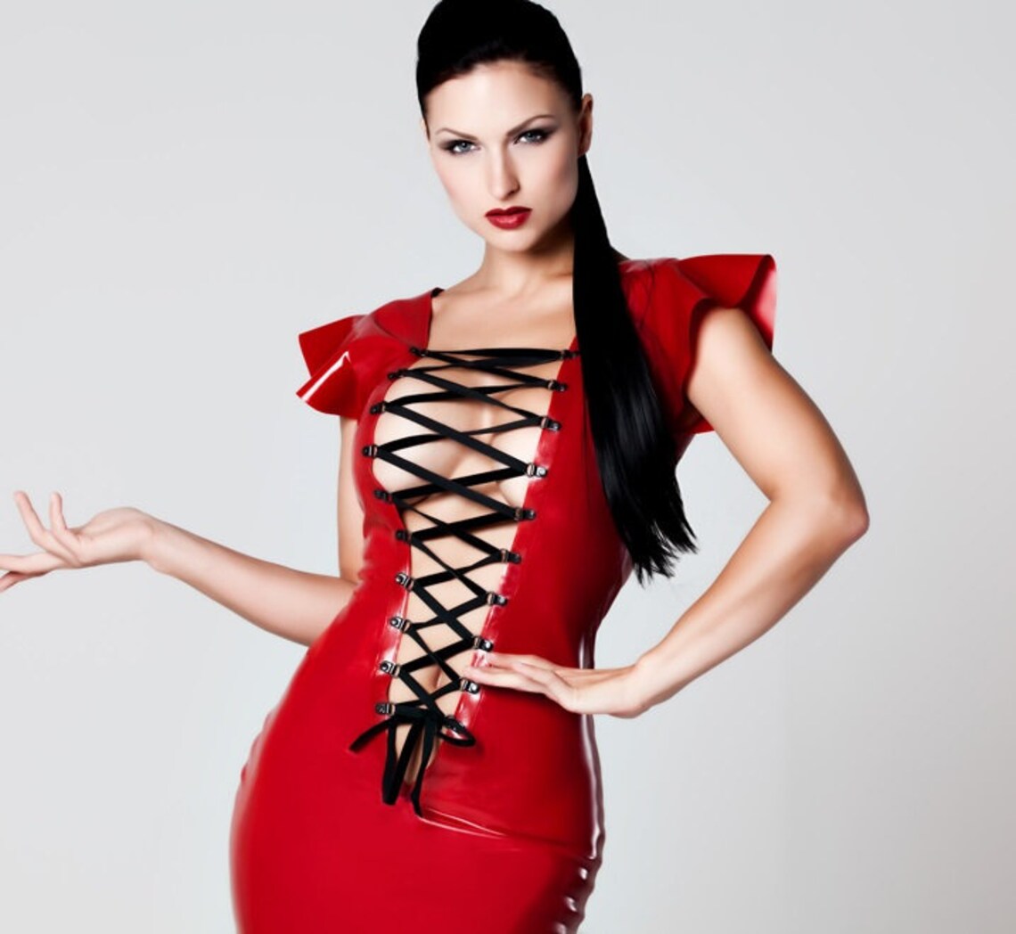 Latex Dress Front Lace Up Mini Dress In Red Or Black Velvet Etsy UK latex-dress-front-lace-up-mini-dress-in-red-or-black-velvet-etsy-uk