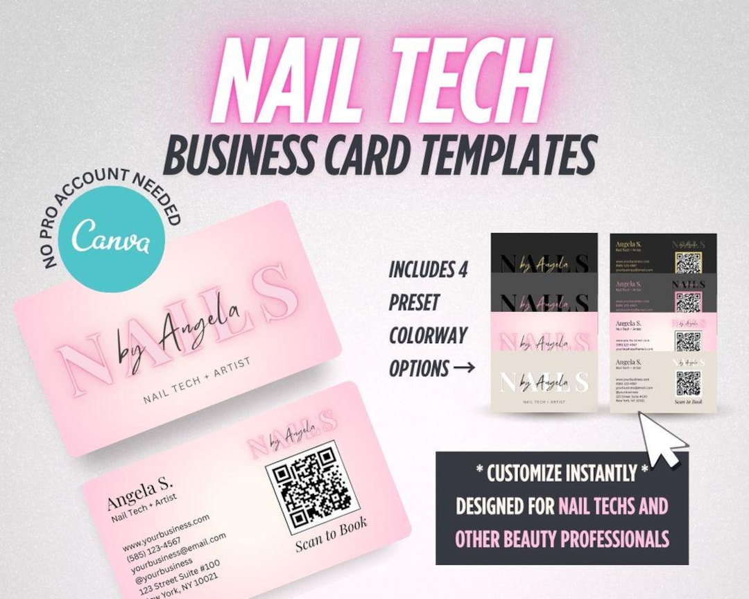 Minimalist Elegant Nail Tech Business Card Templates | Canva Editable ...