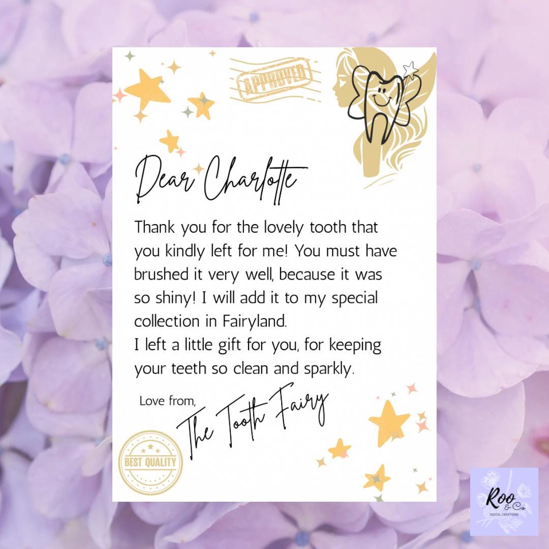 Tooth Fairy Letter Template - A6 (digital Download) - Customisable - Etsy