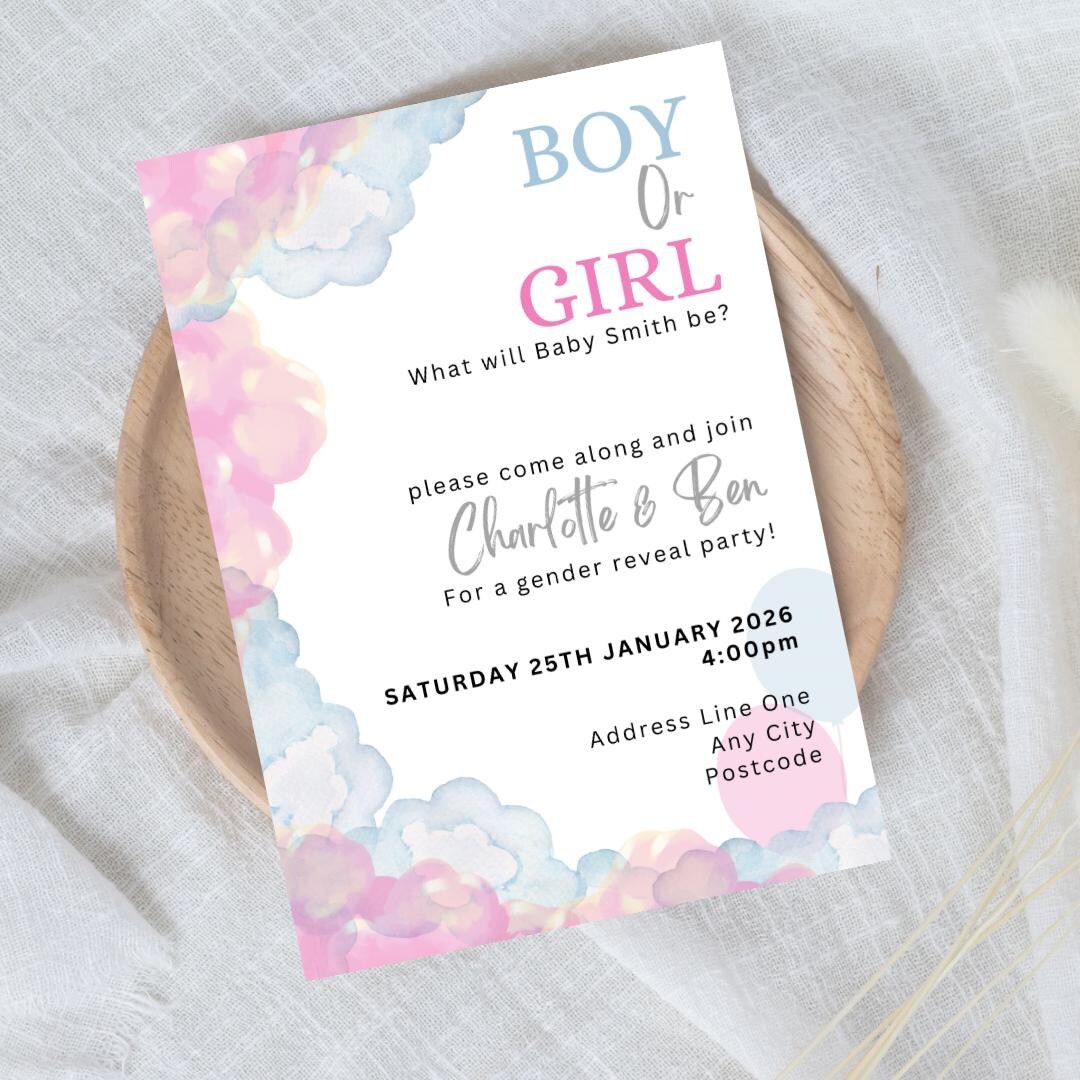 Gender Reveal Party Invitation Template (digital Download ...