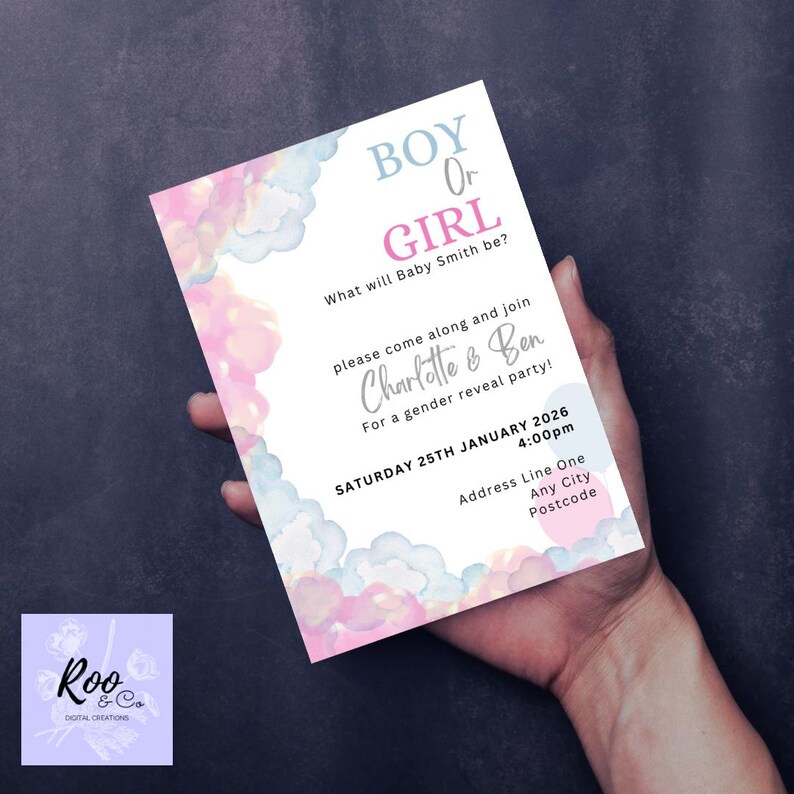 Gender Reveal Party Invitation Template (digital Download ...