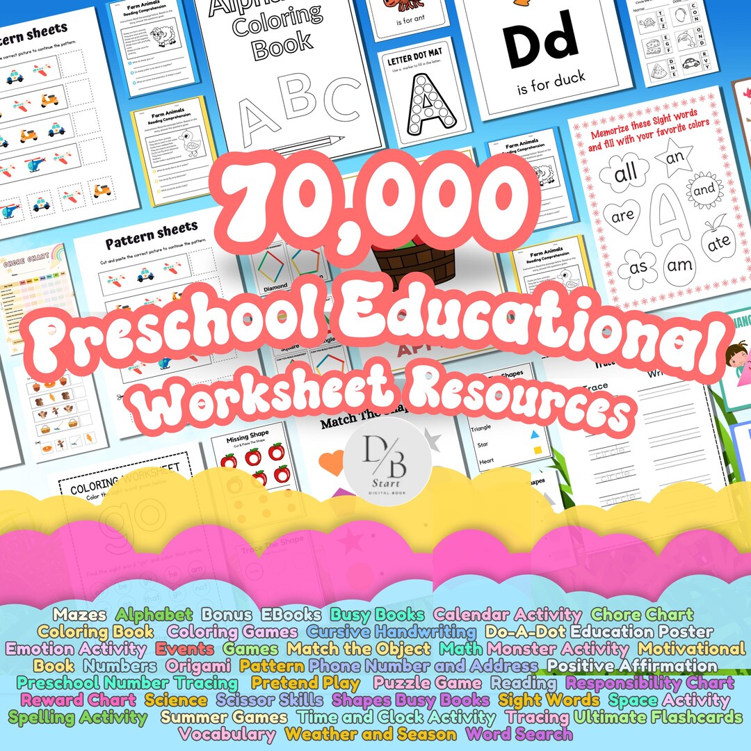 70000 Preschool Pre-k Kindergarten Learning Bundle, Activity Worksheets ...