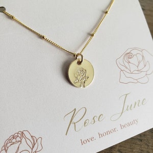 June Birth Flower Necklace, Rose Charm Necklace, June Birthday Gift for ...
