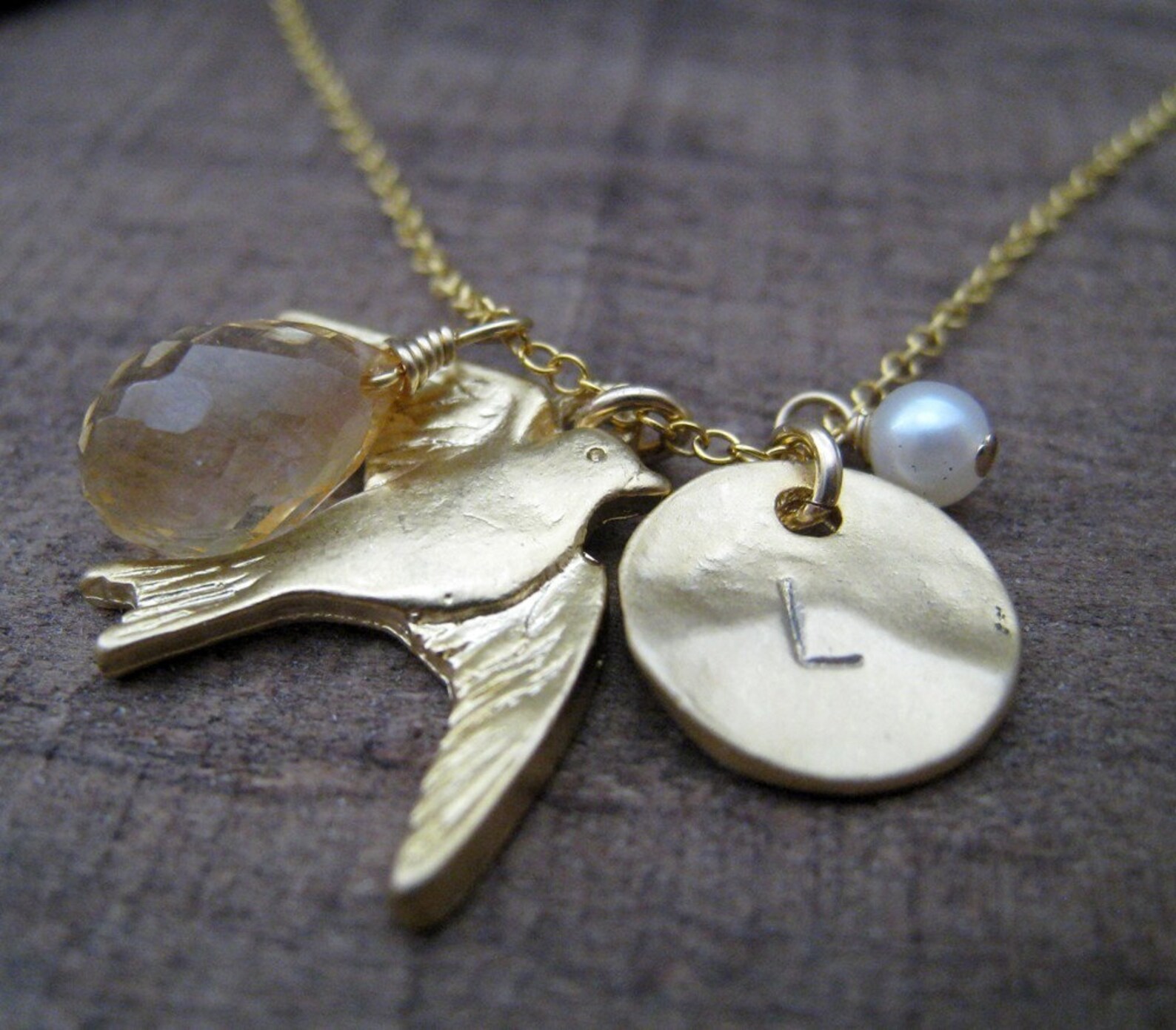 Personalized Necklace With Gold Bird Charm 30 Gemstones | Etsy