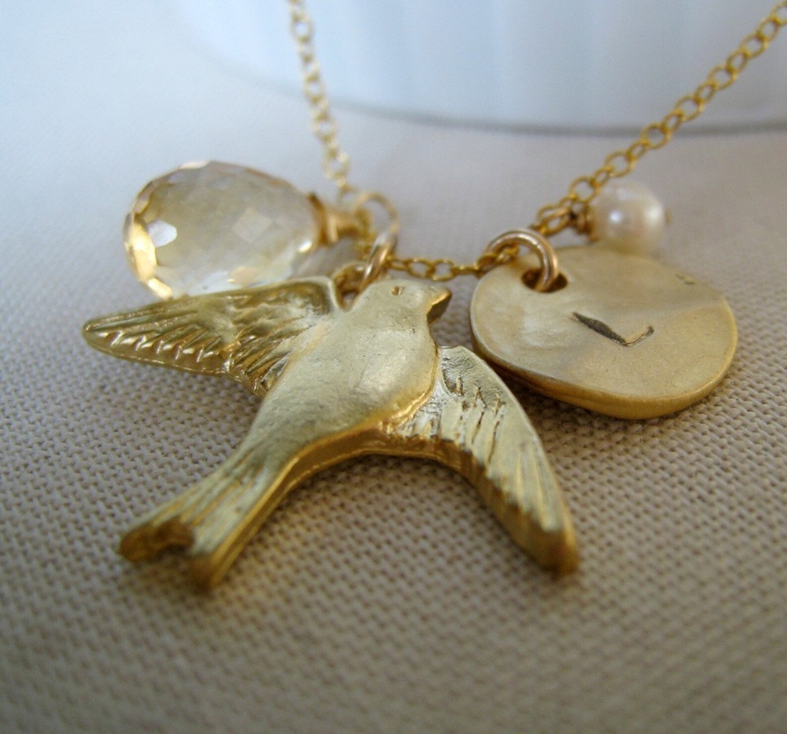 Personalized Necklace With Gold Bird Charm 30 Gemstones | Etsy