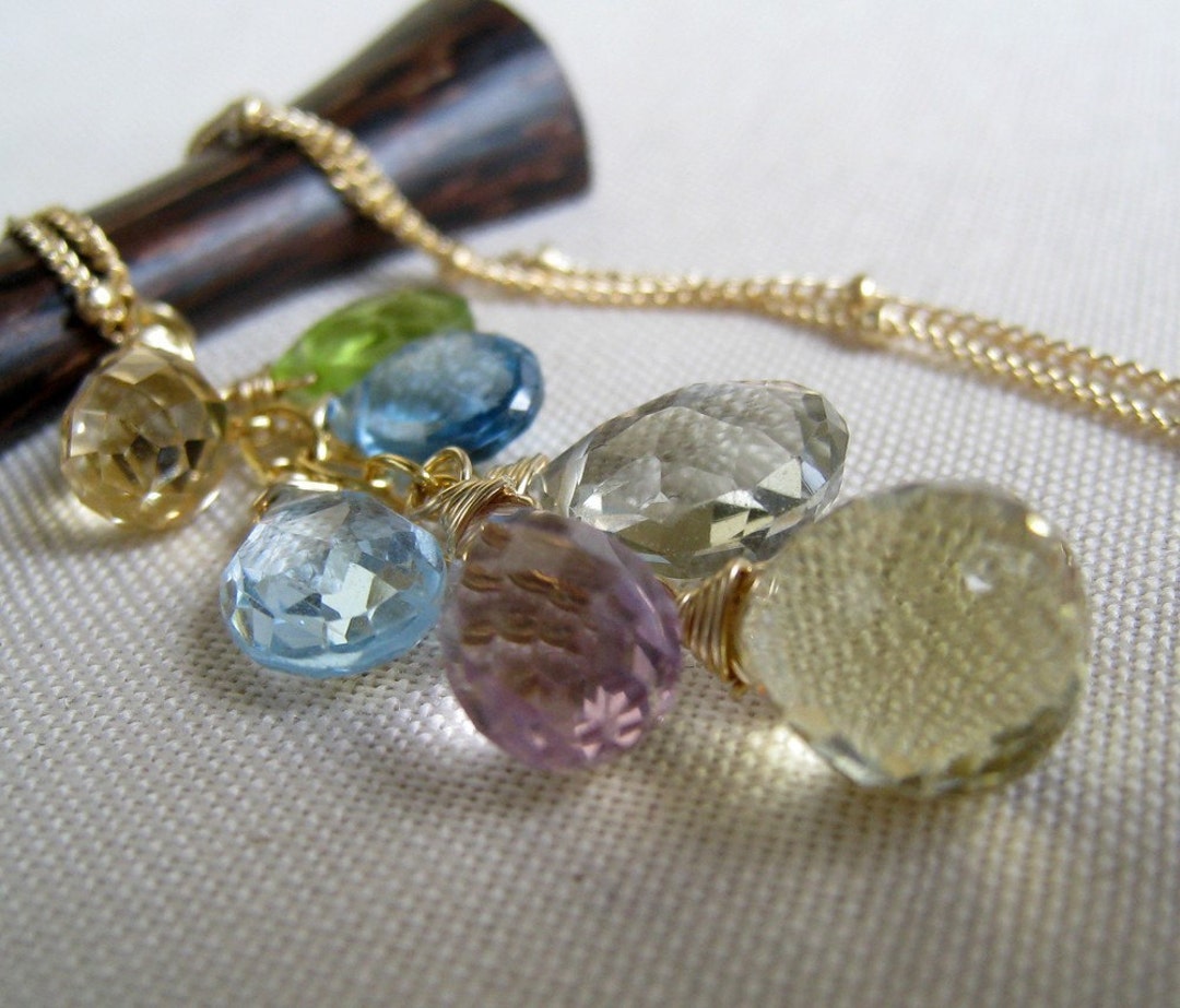 Custom Multi Gemstone Necklace, Wedding Bridesmaid Gift, London Blue ...