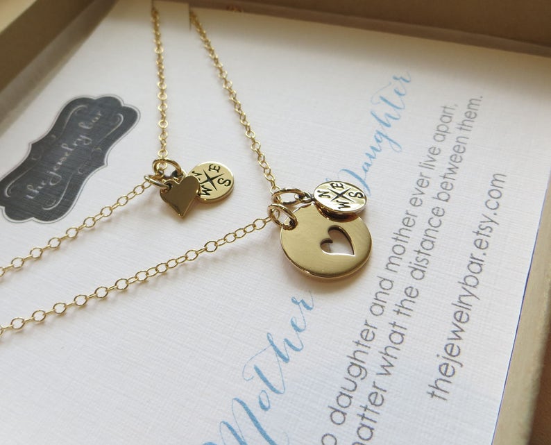 Mother Daughter Compass Heart Necklace Daughter Going Away - Etsy