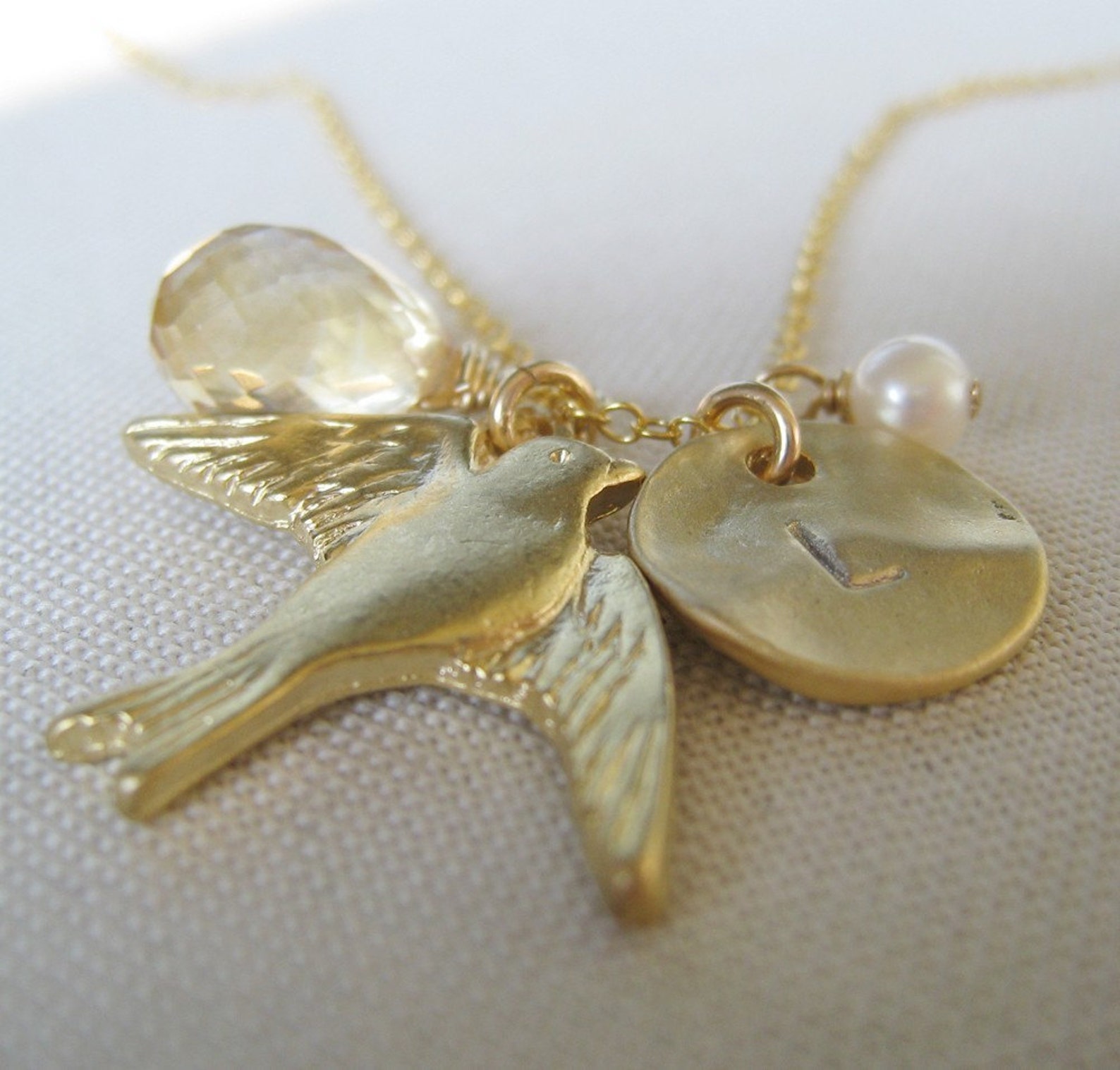 Personalized Necklace With Gold Bird Charm 30 Gemstones | Etsy